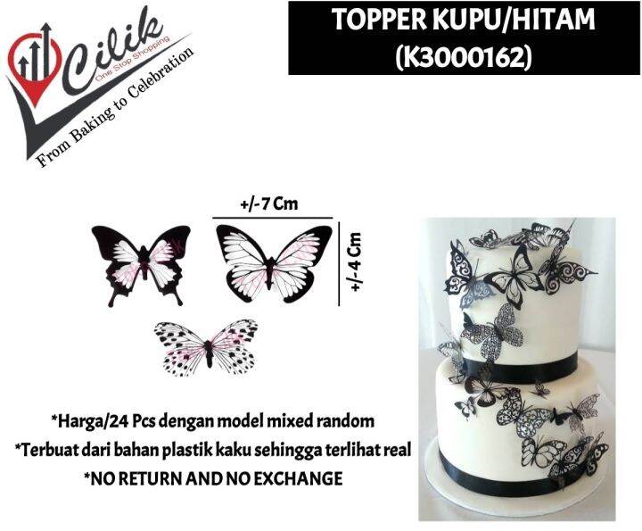 topper kupu butterfly hitam black korean cake puding bento tumpeng ...
