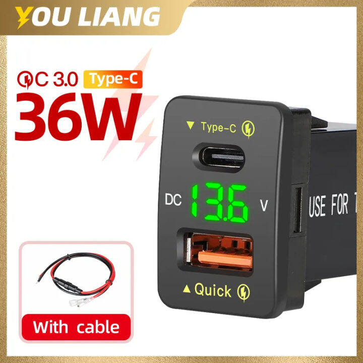 พอร์ต Usb QC3.0 36W PD 12V/24V เต้าเสียบไฟตัวเมียอุปกรณ์เสริมที่ชาร์จแบตในรถสำหรับโตโยต้า ...