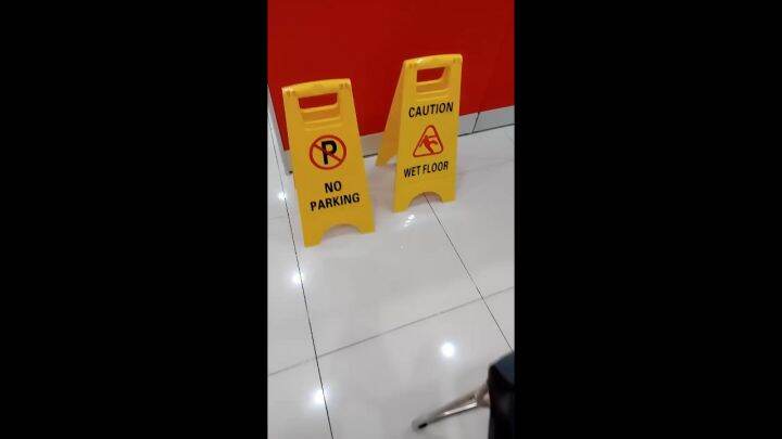 Yellow Plastic Folding A-Frame Sign - Caution, Slippery Surface/No ...