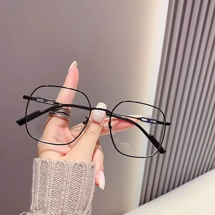 FNCXGE ป้องกันรังสี แว่นตาสายสั้น 0.0 ถึง -5.0 แฟชั่น สไตล์เกาหลี แว่นทรงเหลี่ยม โลหะ กรอบแว่นตา ...