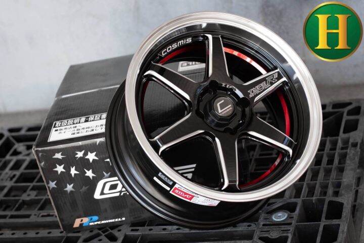 ล้อแม็ก ขอบ15 Cosmis Type-R 15x7.0 4H100 ET35 สีดำขอบเงาท้องแดง🎏ราคาชุด4วง แถมจุ๊บเหล็ก🏁ล้อแท้มี ...