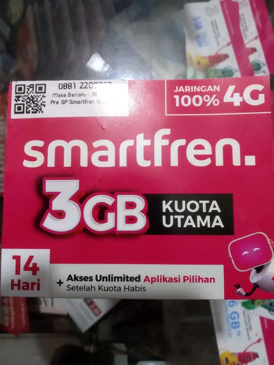 Kartu perdana Smartfren 3GB kuota utama 14 hari + akses unlimited aplikasi pilihan setelah kuota ...