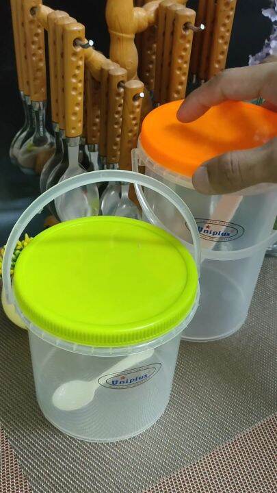 MULTI PURPOSE PLASTIC BUCKET CANISTER WITH SPOON / SAFETY LOCK ROUND ...