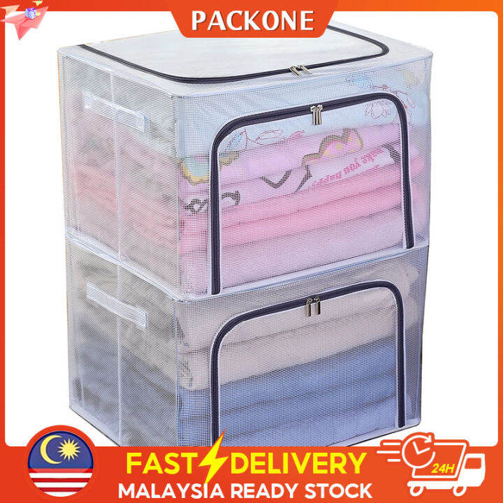 Packone 66/110L Storage Box Transparent Foldable Storage Bins With Lids ...