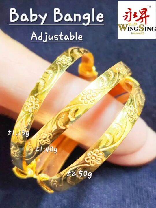 Wing Sing 916 Gold Classic Adjustable Baby Bangle / Gelang Bayi Emas 916 永昇可调节满月宝宝黄金手镯 | Lazada