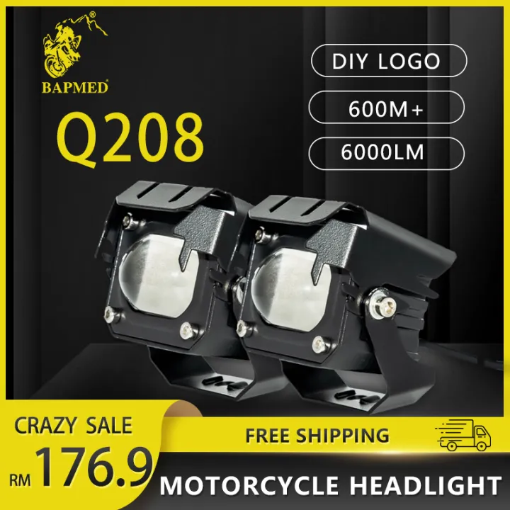 BAPMED Q208 Motorcycle LED Headlight Off-road Driving Light Auxiliary Lamp 6000LM Spotlight IP67 ...