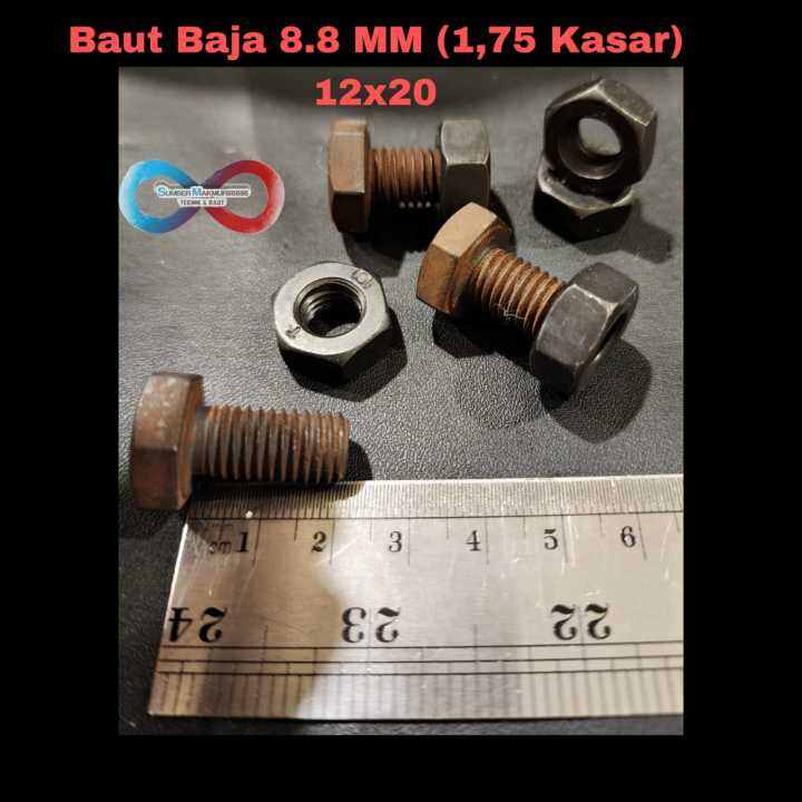 Baut Mur Baja htb (grade 8.8) 12x20 mm p.1,75 (Per 1 Pcs) | Lazada Indonesia