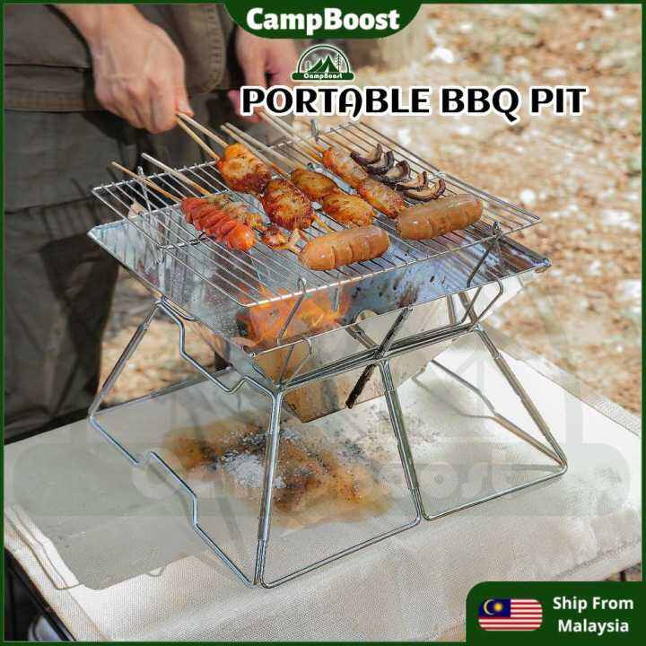 CampBoost Camping Portable BBQ Rack BARBECUE Pit Stainless Steel | Lazada