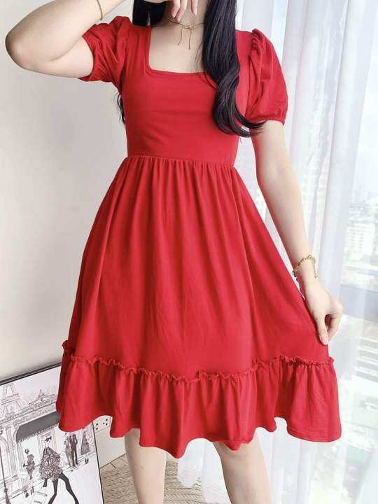 Sqaure Puff Plain dress (small to large body frame) | Lazada PH