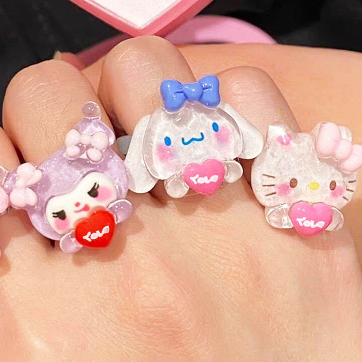 🔥Love Sanrio Ring Lovely Girl Resin Ring Couple Sisters Creative Ring ...