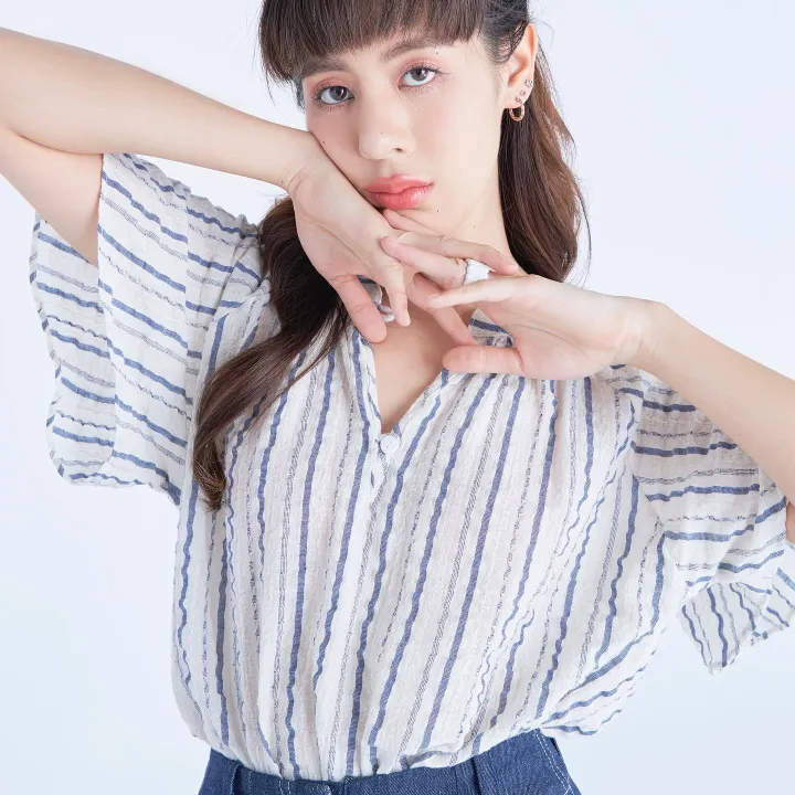 Theremin Magnolia Top เสื้อคอจีนแขนกระดิ่ง (blue, light grey) | Lazada ...