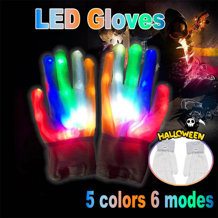 LED Light Up Gloves Halloween Skeleton Gloves Flashing Finger Lights ...