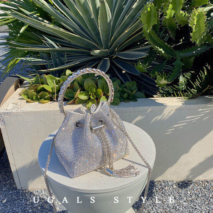 Ugals กระเป๋าเพชรแวววาวมีพู่กระเป๋าเพชรฝังเพชรทำด้วยมือกระเป๋าทรงถัง ...