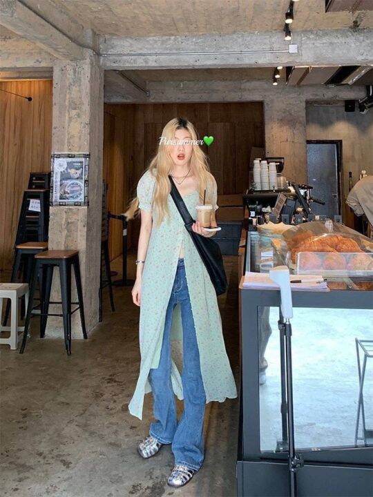 ป้าย wgwe เสื้อตัวยาว แขนตุ๊กตา สม็อคช่วงบน ลายดอกเล็กๆ | Lazada.co.th