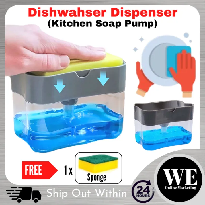 (Ready Stock) Dishwasher Dispenser - Kitchen Soap Pump Dispenser Box Sponge Holder Container ...