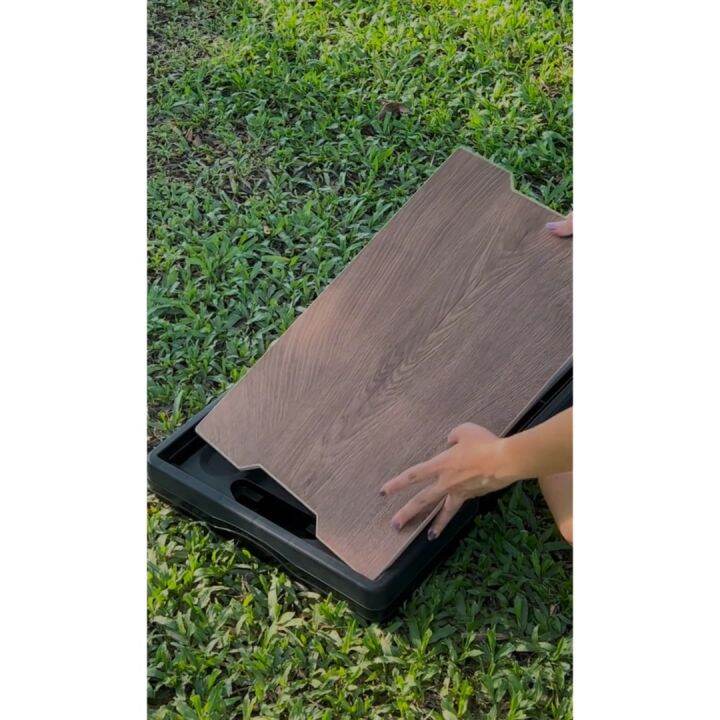 SUNSHU กล่องใส่ของ กล่องเก็บของอเนกประสงค์ กล่องเก็บของพับได้ สีมินิมอล ท็อปไม้แข็งแรง วางซ้อน ...