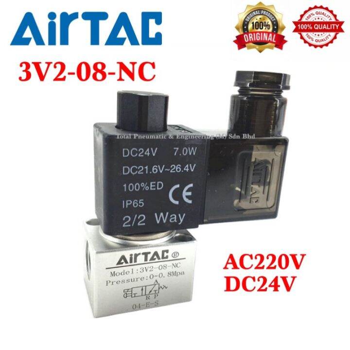 AirTAC 3V2-08-NC Pneumatic 3/2 Way Solenoid Valve 1/4” DC24V AC220V AirTAC Control Valve | Lazada