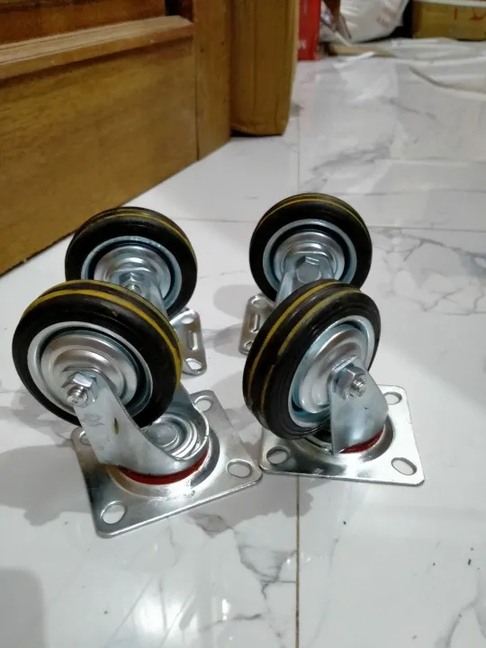 Roda karet 3 inchi satu set (4pcs) hidup mati roda Roli gerobak 3 inchi ...