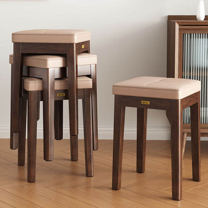 Home Stool Stackable Soft Wrapped Solid Wood Dining Table Stool Thick a ...