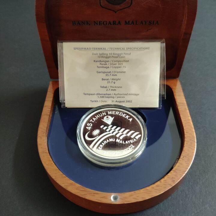 MALAYSIA PROOF SILVER COIN 45 YEARS OF INDEPENDENCE / MERDEKA 2002 ...