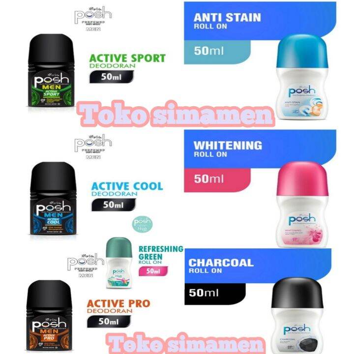 Posh Deodorant Roll On Anti Perspirant 50ml All varian- active cool ...