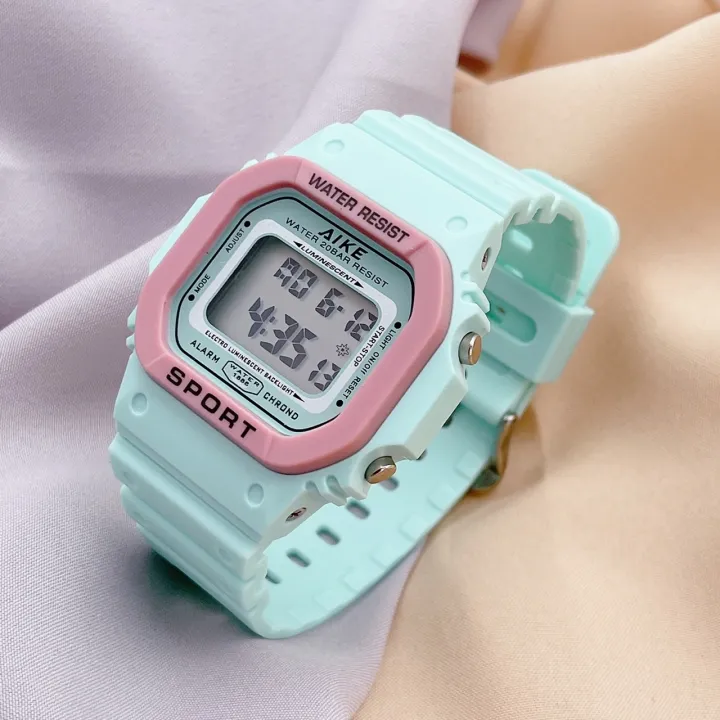 Watchtime นาฬิกาข้อมือทรงสปอร์ต แฟชั่นหญิง ระบบดิจิทัล สายยางนิ่ม หัว ...