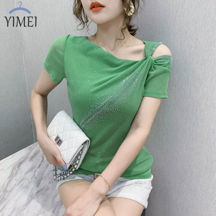 Yimei Short Sleeve Mesh T Shirt For Womens 2022 Summer New Fashion