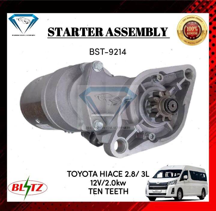 STARTER ASSEMBLY TOYOTA HIACE 2.8/ 3L 12V/2.0KW (TEN TEETH) "BLITZ ...
