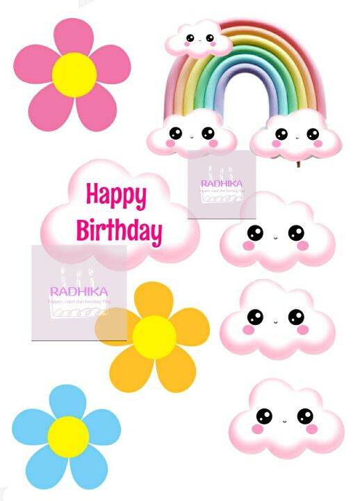 Topper Kue awan pelangi custom nama | Lazada Indonesia