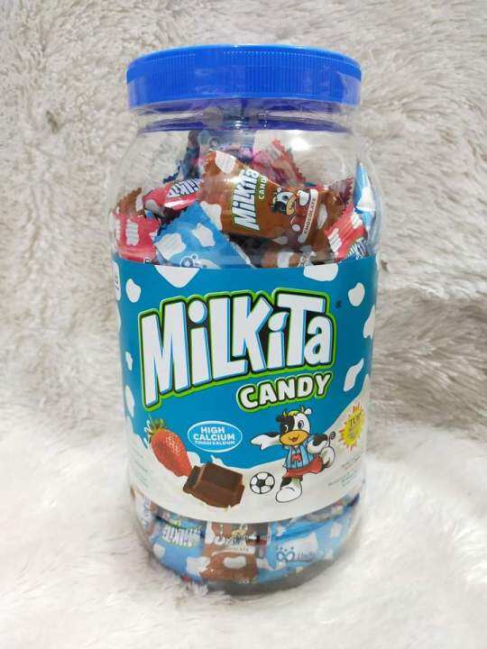 permen milkita milk candy isi 175pcs/toples rasa strowberi coklat milk ...