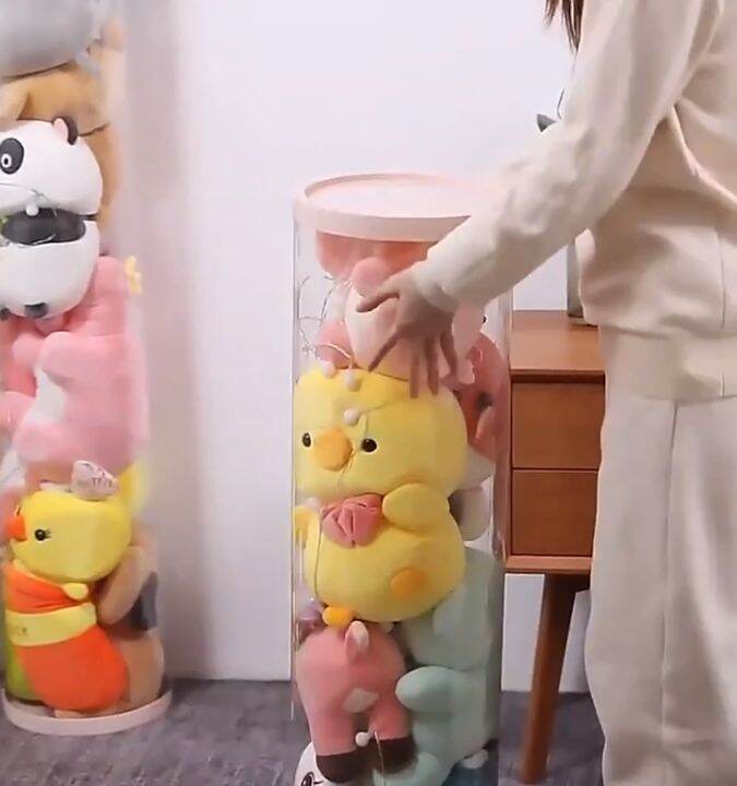 Stuff Toy Organizer Cylinder Doll Container Storage Bucket Box Doll ...