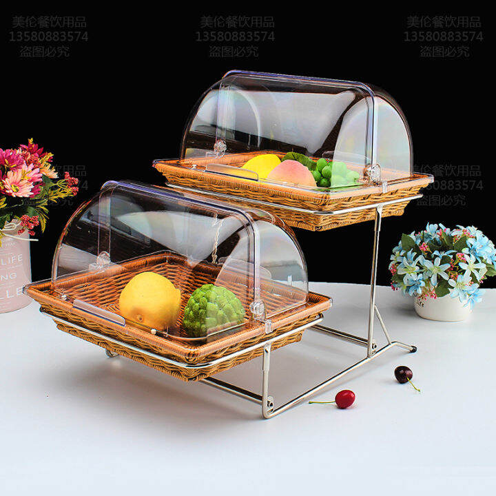 Double-Layer Pallet Rack Bread Cake Fruit Basket Imitation Rattan Woven ...