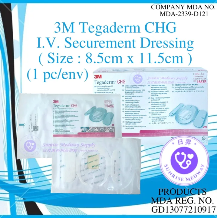 3M Tegaderm CHG I.V. Securement Dressing, Size:8.5cm x 11.5cm, 1 pc/env ...