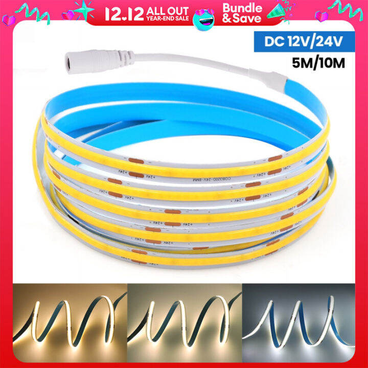 5M 10M COB LED Strip Lights 12V 24V 320LEDs/M High Density Linear Light Flexible LED Tape for ...