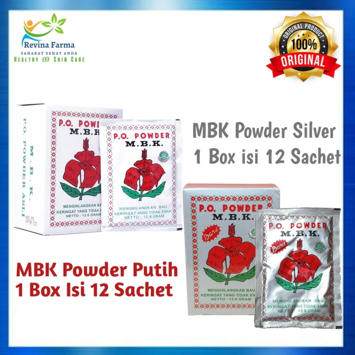 Bedak MBK Putih & Silver 1 Box isi 12 Sachet, MBK Powder, Bedak Deodorant Penghilang Bau Badan ...