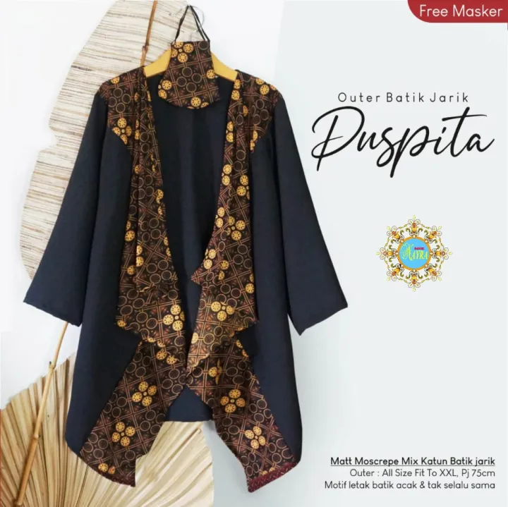OUTER BAJU BATIK WANITA DEWASA BATIK ASLI SOLO KATUN KOMBINASI POLOS ...