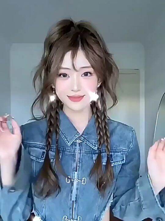 Wig braid female ponytail long hair clip waterfall half tied ponytail ...