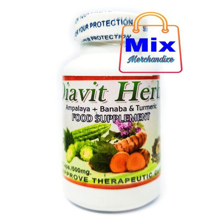 Diavit Herb Capsule Ampalaya+ Banana & Turmeric Food Supplement 100 ...
