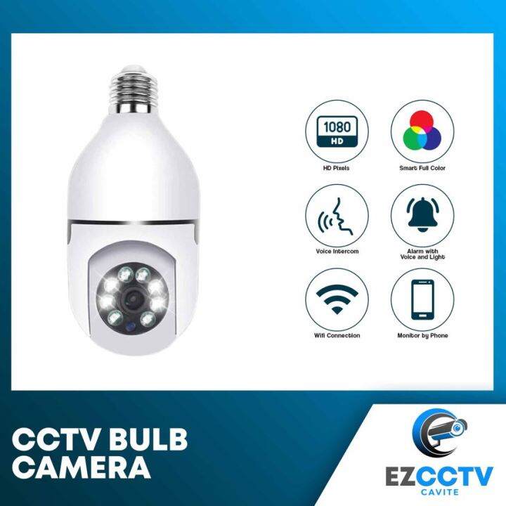 【5 Years Warranty + SD Card】EZCCTV V380 Bulb Surveillance Camera Night ...