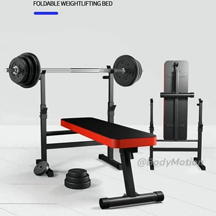 Folding Weight Bench w/rack weightlifting adjustable bench, barbell ...