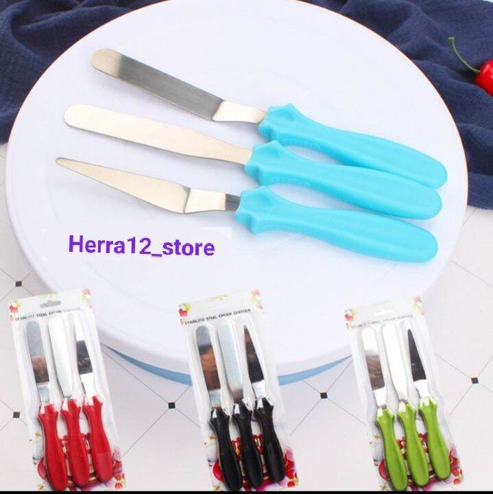 1 set spatula kue bermacam bentuk isi 3/spatula penghalus butter cream ...