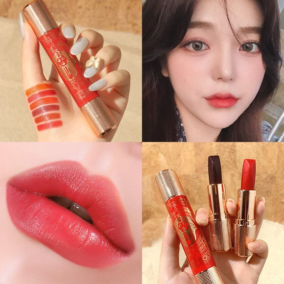Leezi Lize ลิปสติกหกสีสไตล์อียิปต์หลอดคู่ลิปสติก6สีลิปสติกเนื้อด้านไม่ ...