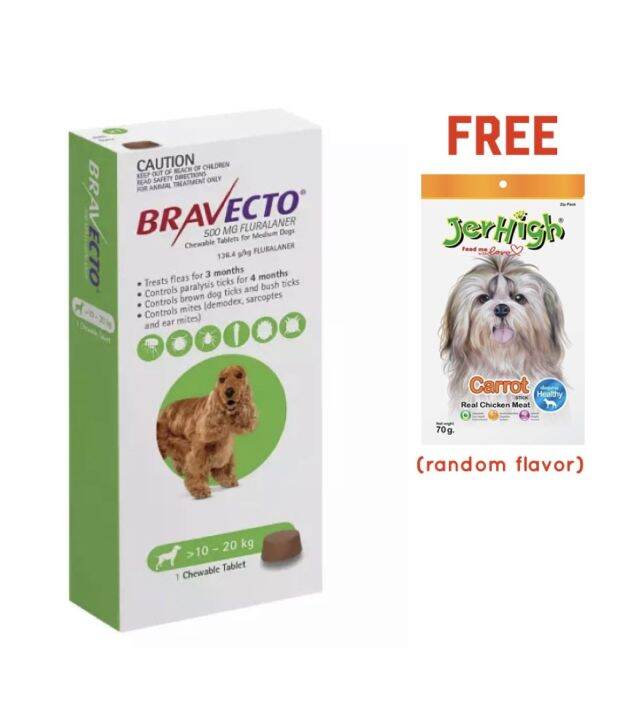 BRAVECTO (Fluralaner) Anti-Tick and Flea Chewable Tablet for Dogs 10-20 kg with FREE Jerhigh ...