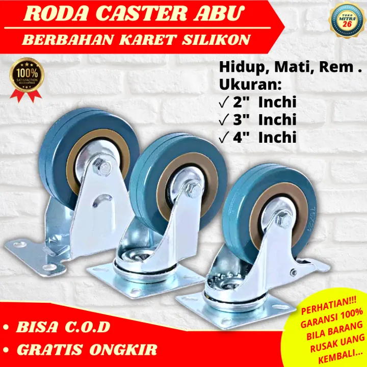 Roda Caster Karet Abu Silikon / Roda Trolli Stelling Tipe Hidup Mati ...