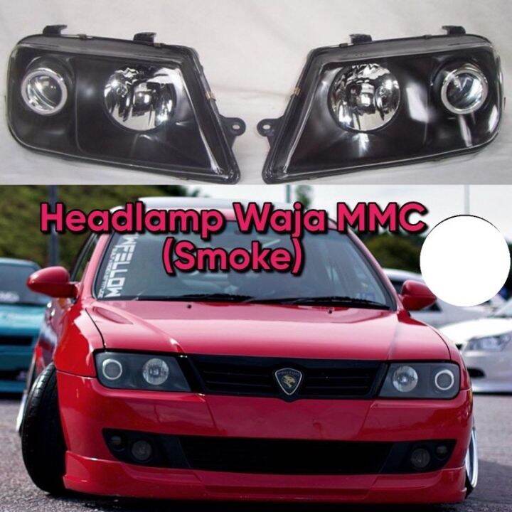 PROTON WAJA 2000 MMC CAMPRO HEAD LAMP FULL BLACK SMOKE GLASS SET LAMPU ...