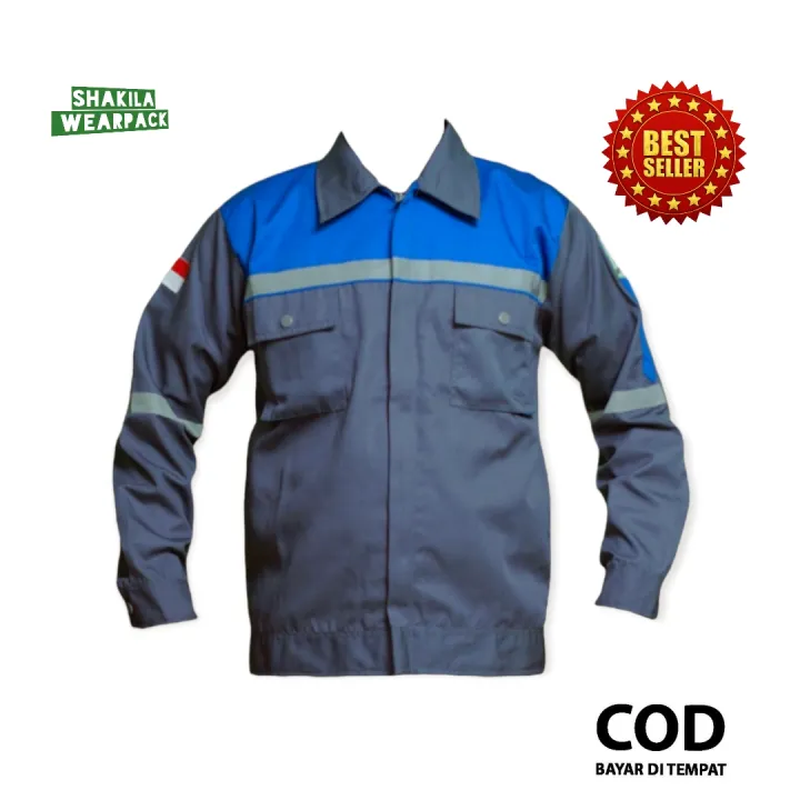 Wearpack Atasan/Kemeja safety warna ABUTUA kombinasi BIRU resleting ...