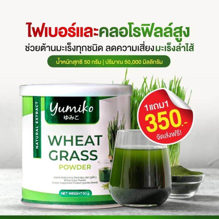 Wheatgrass chlorophyll วีทกราส คลอโรฟิลล์ ไฟเบอร์ ยูมิโกะ ชงดื่ม 1 กระปุก ปริมาณ 50 กรัม ...