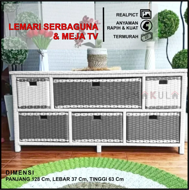 RAK ROTAN SINTETIS 6 KOTAK LACI JASMIN Murah / Buffet Rattan 2 Susun ...