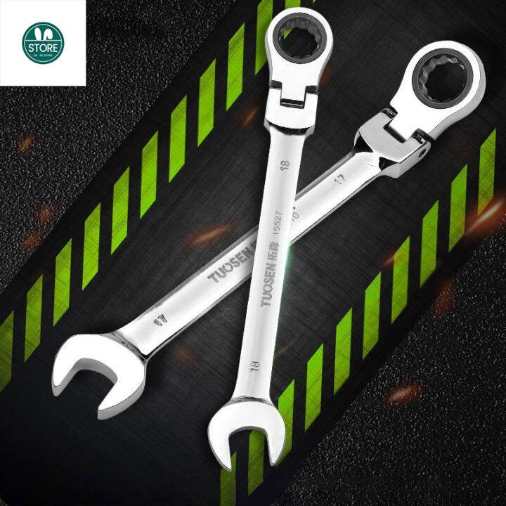 Movable plate mirror face open ring ratchet wrench double end quick ...