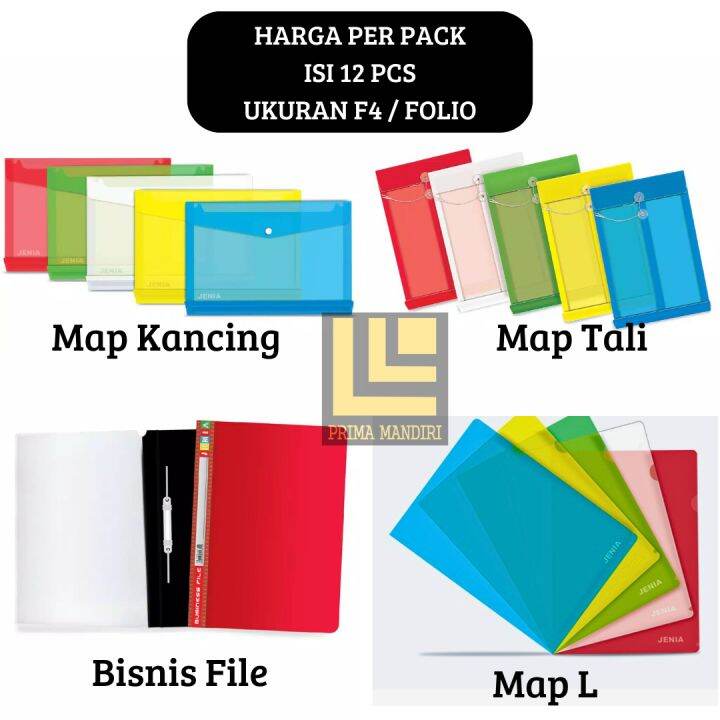 12 pcs MAP PLASTIK ukuran folio ,map kancing , map tali , map bisnis ...